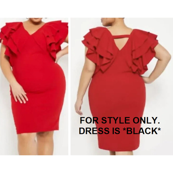 Ashley Stewart | Dresses | Ashley Stewart Black Vneck Ruffle Sleeve ...